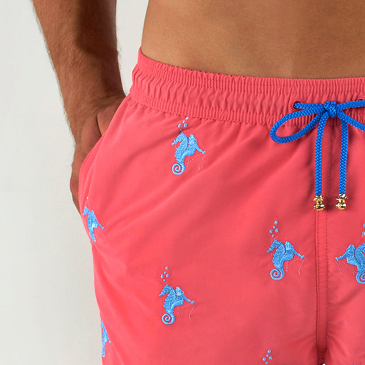 Swim Shorts Hot Coral Seahorse Rodeo | Mens Swim Shorts | Scaphandre